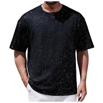 Generic T-shirt europ&eacute;en pour homme avec motif ciel &eacute;toil&eacute; scintillant pour homme, d&eacute;contract&eacute;, tendance, confortable, col rond, manches courtes, Noir, 3XL