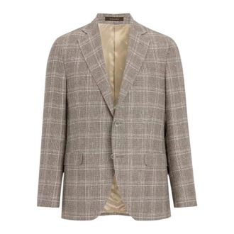 Oscar Jacobson Beiger Karo Strukturierter Blazer Regular Fit - - Jackets - Herren - Grau - M