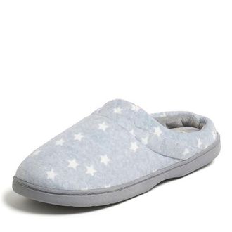 Dearfoams Womens Indoor/Outdoor Memory Foam Darcy Microfiber Velour Clog, Wide Widths Slipper, Grey Stars, 7-8