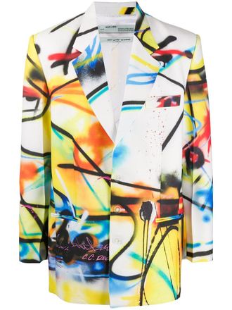 Off-white blazer oversize Futura imprim&eacute; - Blanc