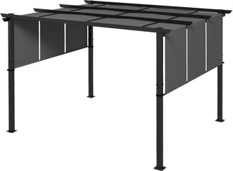 OUTSUNNY Pergola 3 toiles coulissantes - dim. 3,57L x 2,96l x 2,35H m - acier &eacute;poxy noir polyester haute densit&eacute; anthracite