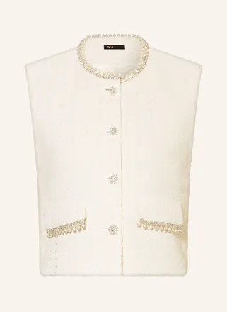 Maje Blazerweste Aus Tweed Mit Schmucksteinen weiss