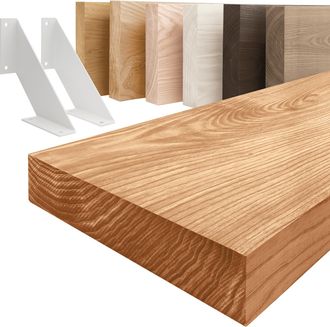 Lamofootwear Manufaktur Wandregal Holz Gerade | Regal Farbe: Dunkel | mit weißem Vintage Regalträger | 80 cm