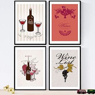 Nacnic Ensemble de nacnique de feuilles de vin. Affiches de vin et de cave. Vin vintage 2. Taille A3 avec cadre