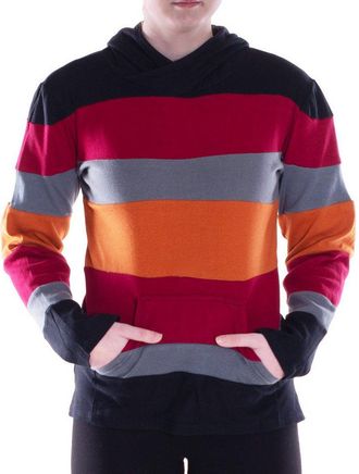 vishes Sweater Hoodie Patchwork Regenbogen Sweater Hippie Pullover mit Kapuze Alternative Bekleidung, Ethno, Hippie, Retro Style