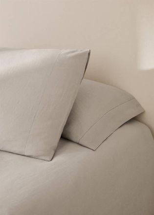 Mango Taie doreiller lin lav&eacute; ajour&eacute; 45x110 cm marron moyen - Home - 45x110cm - MANGO HOME