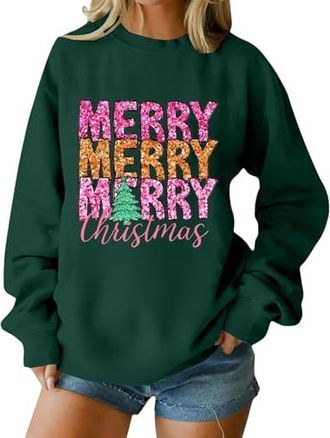Generic Pull décontracté « Merry Christmas » pour femme, chandail classique à imprimé de lettres de Noël, chandail amusant pour les vacances, chemisiers pour 