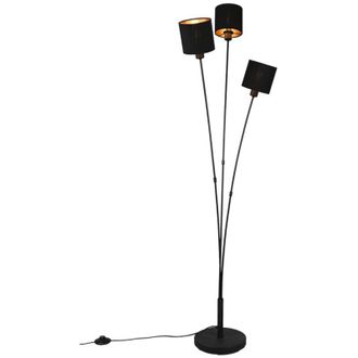 Reality Lampadaire Tommy 3 Abat-jour Tissu Noir Et Dor&eacute; Trio Lighting