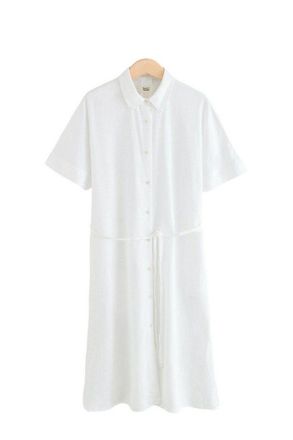 Next Midikleid Kurz&auml;rmeliges Midikleid mit Bindeg&uuml;rtel, Kurzgr&ouml;&szlig;e (1-tlg)