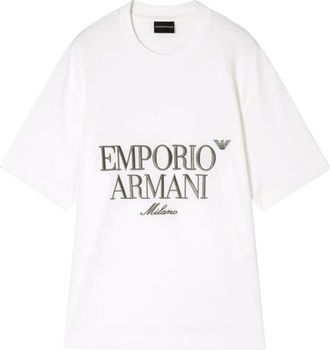Emporio Armani Homme, Tops, Blanc, Taille: XL Logo-Embroidered T-Shirt