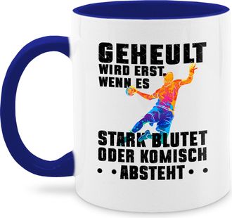 Shirtracer Tasse Tassen 325ml - Geheult wird erst wenn es stark blutet Handball Spruch Geschenk Handball Geschenkideen f&uuml;r Handballer Geschenke I Weihnachtsgesch