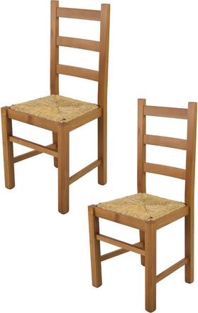 Tommychairs Tommychairs - 2er Set St&uuml;hle Rustica f&uuml;r K&uuml;che und Esszimmer, Robuste Struktur aus Buchenholz, in der Farbe Eichenholz lackiert und Sitzfl&auml;che aus Str