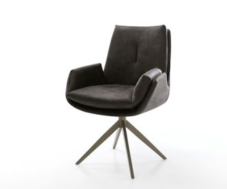 DELIFE Drehstuhl Clea-Flex Mikrofaser Anthrazit Vintage Kreuzgestell breit Effektfinish Titan 360&deg; drehbar Wippfunktion, Esszimmerst&uuml;hle
