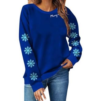 Generic Ydsxlp Pull de Noël à manches longues pour femme - Imprimé « Merry Christmas » - Tendance et décontracté - Col rond - Coupe ample - Pull de Noël, a-bl