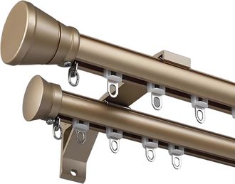 Generic Gardinenstangen Innenlauf 2-Läufig Aus Aluminiumlegierung 1m-5m Vorhangschiene Wandmontage 1m-5m for Wohnzimmer Schlafzimmer Fenster(Gold,2.40m(7.9ft)