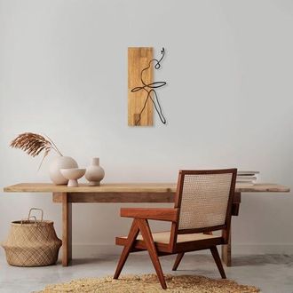 Wallity Elegant Decorative Wooden Wall Accessory, Walnut & Black, 30 x 58 cm | 50% Wood (3 cm) & Metal (1.5 mm) | Unique Texture & Color Variations