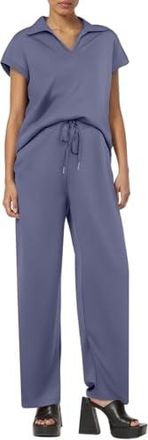 Generic 2026 Ensemble deux pi&egrave;ces pour femme haut maille manches courtes et pantalon large avec cordon de serrage confortable &eacute;l&eacute;gant