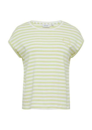 Comma Kurzarmshirt T-Shirt Gestreiftes T-Shirt mit verlegter Seitennaht und Printdetail