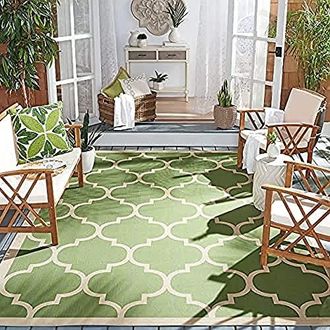 Safavieh Geometrisch Teppich für Wohnzimmer, Esszimmer, Schlafzimmer - Courtyard Collection, Kurzer Flor, Grün und Beige, 201 X 290 cm