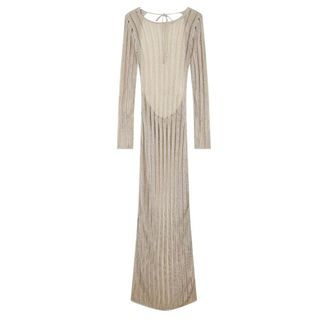Patrizia Pepe Femme, Robes, Beige, Taille: 38 FR Open Back Longsleeve Knit Maxi Dress