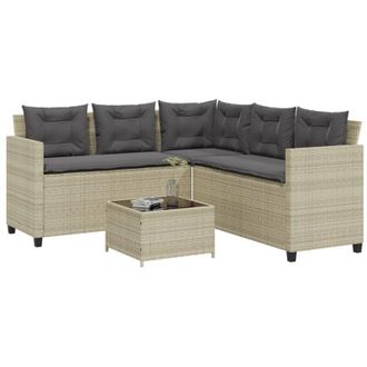 vidaXL Gartensofa in L-Form mit Tisch und Kissen Hellgrau Poly Rattan Vidaxl