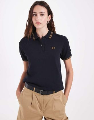 Fred Perry polo &agrave; logo &agrave; manches courtes et double liser&eacute; bleu marine