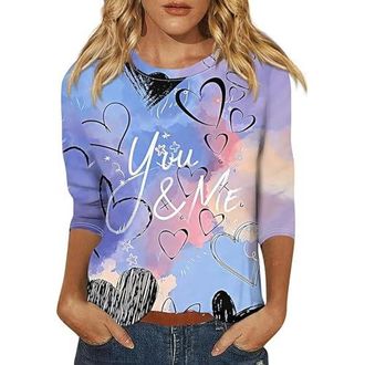 Generic T-shirt &agrave; manches 3/4 pour femme - Imprim&eacute; coeur - Doux - Col rond - Coupe ample - Style romantique - Id&eacute;e de v&ecirc;tements pour elle, lui, couple, rendez