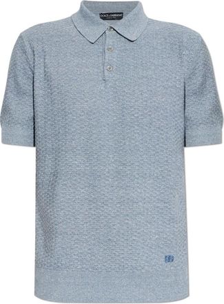 Dolce & Gabbana Homme, Tops, Bleu, Taille: M Polo en m&eacute;lange de lin avec logo brod&eacute;