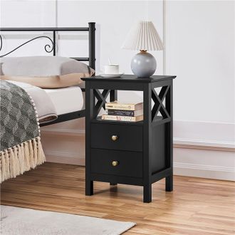 Yaheetech Table de Chevet Blanche avec 2 Tiroirs et 1 &Eacute;tag&egrave;re, Table dAppoint en Bois, Bout de Canap&eacute;, 40 x 30 x 60 cm, Chambre Salon - Yaheetech