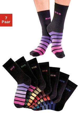 H.I.S Freizeitsocken H.I.S, Damen, Gr. 31-34, schwarz, Baumwolle, Elasthan, Polyamid, geringelt, elastisch, Socken Socken-Set Socken, mit buntem Ringelmuste