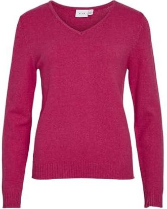 Vila Vila Neck Knit Top Viril Noos Haut tricot&eacute; &agrave; col en V L/S, Jazzy, S Femme