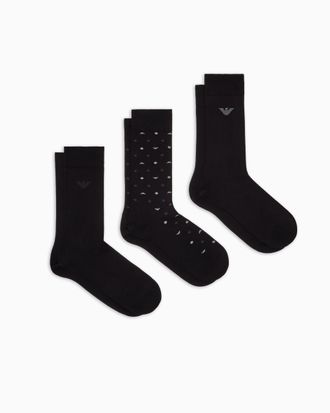 Emporio Armani Herren Allover Eagle 3-Pack Short 3er-Pack Socken, Schwarz, Einheitsgr&ouml;&szlig;e