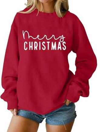 Generic Pull de Noël imprimé lettres pour femme, col rond amusant et mignon à manches longues pour Noël, chandail graphique festif pour femme, pull dhiver con