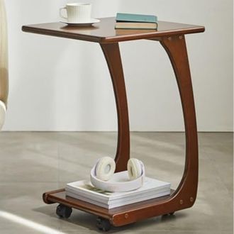 Generic Rollender Endtisch, modernes Holzsofa Seitentisch mit Lagerregal für Hotel, Wohnzimmer, Wohnung, Balkon