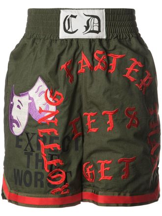 Readymade short froncé à broderies - Vert