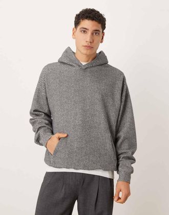 Abercrombie & Fitch Basic-Kapuzenpullover in Grau mit Fischgr&auml;tmuster