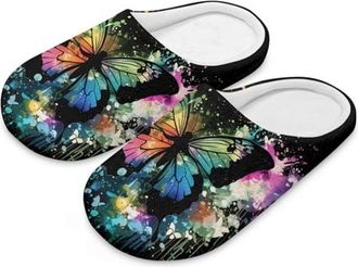 Coloranimal Pantoufles de spa pour femme - Pantoufles dint&eacute;rieur en vrac antid&eacute;rapantes &agrave; bout ferm&eacute;, Papillon de couleur vintage, 38.5/39.5 EU