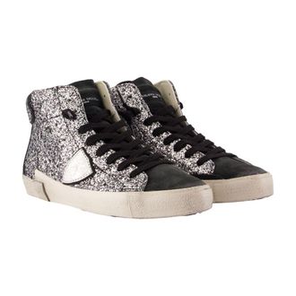 Philippe Model Womens Prsx High Woman Sneakers - Philippe Model Leather Grey Calfskin Shoes