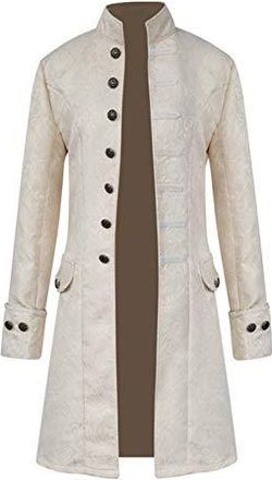 Onsoyours Veste pour Hommes Manteau Steampunk Tailcoat Jacket Redingote Gothique Uniforme Costume Partie V&ecirc;tements de Dessus Slim Fit Halloween A Blanc XL