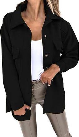 Generic Sweat à capuche en peluche pour femme - Veste pelucheuse tendance à revers en treillis - Bouton décontracté à manches longues - Veste dhiver pour femm