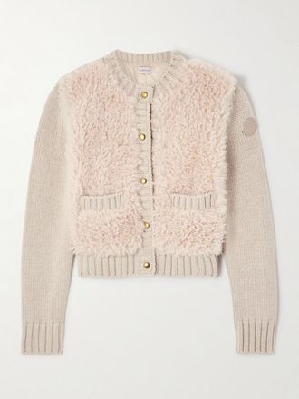 Moncler Cardigan En Laine &Agrave; Finitions En Tissu Technique - Neutres