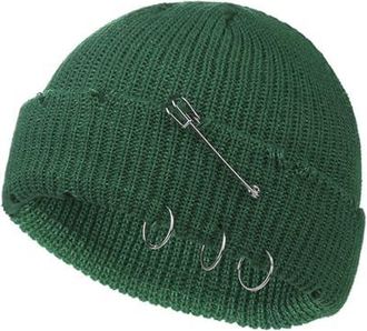 Generic Bonnet tricot&eacute; avec d&eacute;coration et &eacute;pingle unisexe c&ocirc;tel&eacute; doux unisexe pour homme et femme, bonnet dhiver en tricot doux et chaud, 01 vert fonc&eacute;., tail
