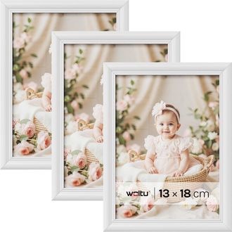 Woltu Bilderrahmen 13x18cm 3er Set Fotorahmen Holzrahmen mit Passepartout, zum vertikalen oder horizontalen Aufhängen/Aufstellen, Posterrahmen Collage Wandd