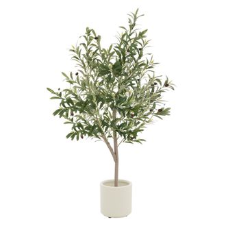 ML Design ML-Design K&uuml;nstlicher Olivenbaum 150 cm, K&uuml;nstliche Pflanzen gro&szlig;, Kunstpflanze mit Naturholzstamm und Fr&uuml;chten, Fake Plastikpflanzen im Topf f&uuml;r Indo