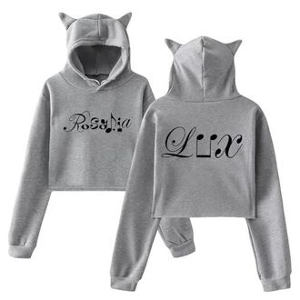Generic Rosalia LUX Sweat &agrave; capuche avec logo 2026 World Tour du monde oreilles de chat Sweat &agrave; capuche &agrave; manches longues Crop Top V&ecirc;tements pour femmes, gris
