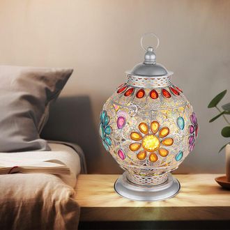 ETC Shop Etc-shop - Lampe de table lampe de table lampe de chevet lampe de chambre, m&eacute;tal cristaux acryliques argent oriental, douille E27, DxH 27x39,5cm