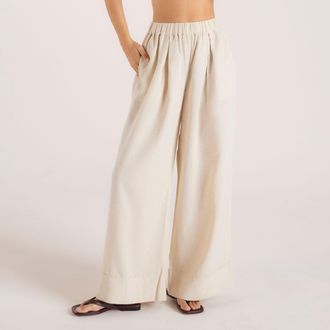 Lounge Pantalon Large en M&eacute;lange de Lin - Cr&egrave;me - 34 / Regular