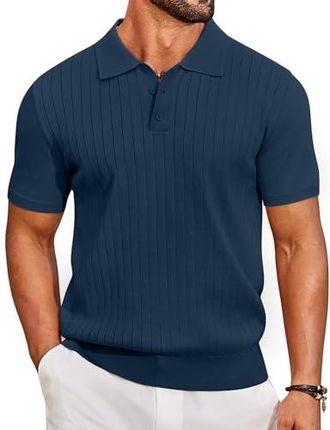 Coofandy Polo Homme &Eacute;t&eacute; Tricot&eacute; Manches Courtes T-Shirt Golf Stretch Slim Fit D&eacute;contract&eacute; Bleu Marine XXL