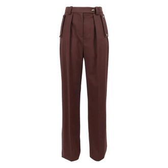 Elisabetta Franchi Femme, Pantalons, Brun, Taille: 44 FR Pantalon en Gabardine de Coton