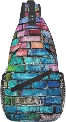 Generic Sac &agrave; dos &agrave; bandouli&egrave;re avec motif mur de briques color&eacute;es pour homme
